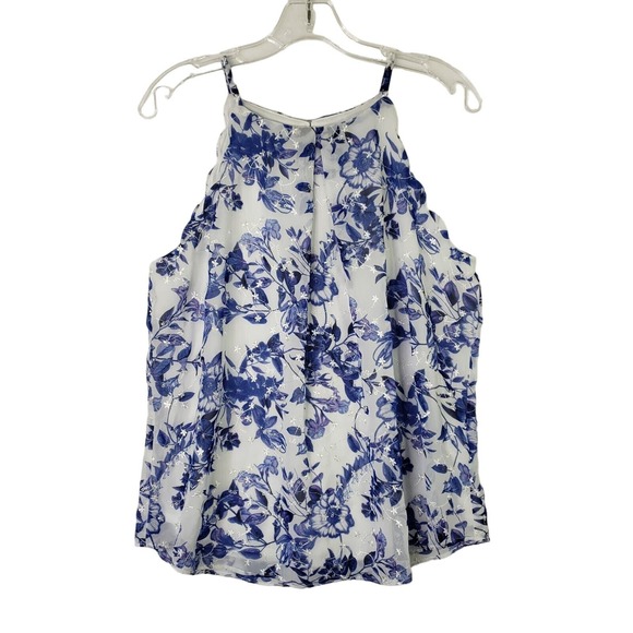 BCX | Tops | Bcx Womens Large White Blue Floral Sparkle Halter Neck ...